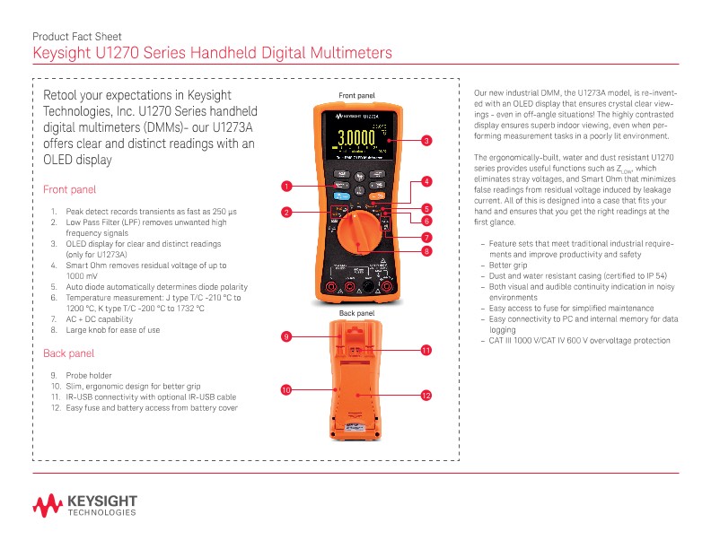 U1270 series Handheld Digital Multimeters - QFS PDF Asset Page | Keysight